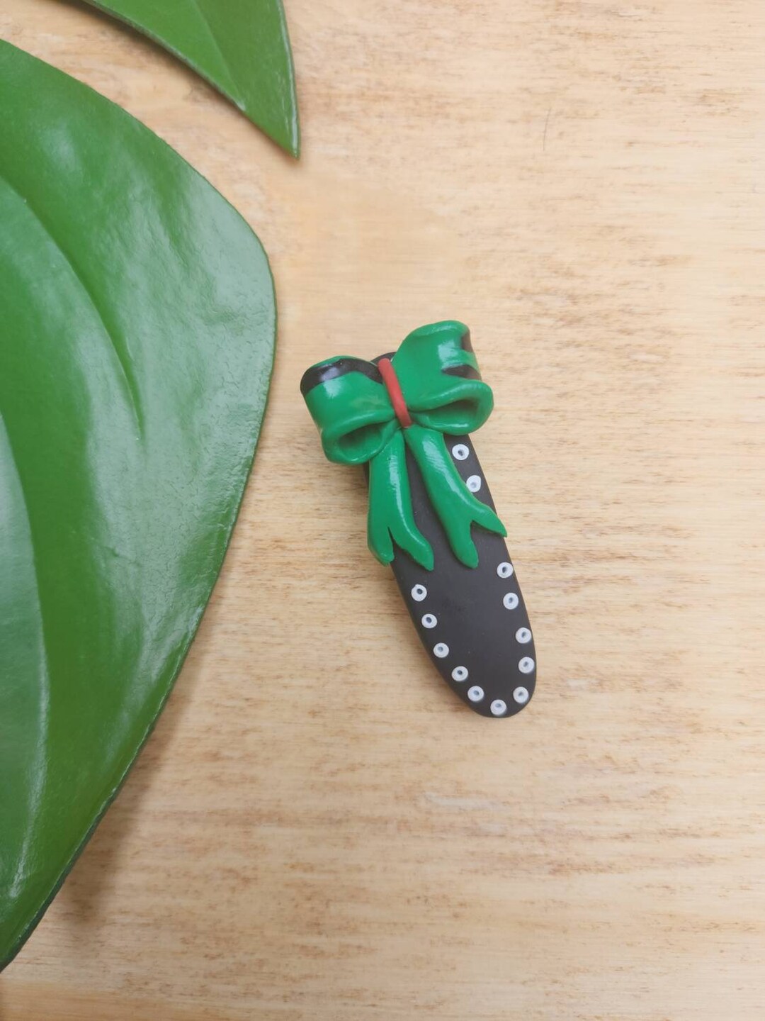 Loki Rockstar Green Bow Hair Clip Barrette, Polymer Clay, Alligator ...