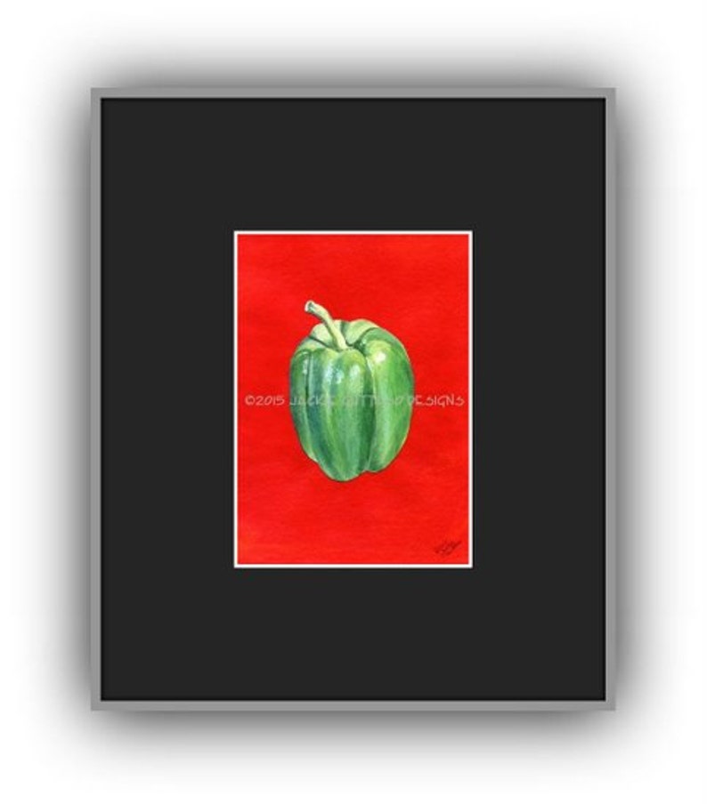 Green Pepper Art, 5 X 7" Giclee Print, Kitchen Art, Acrylic Vegetable ...
