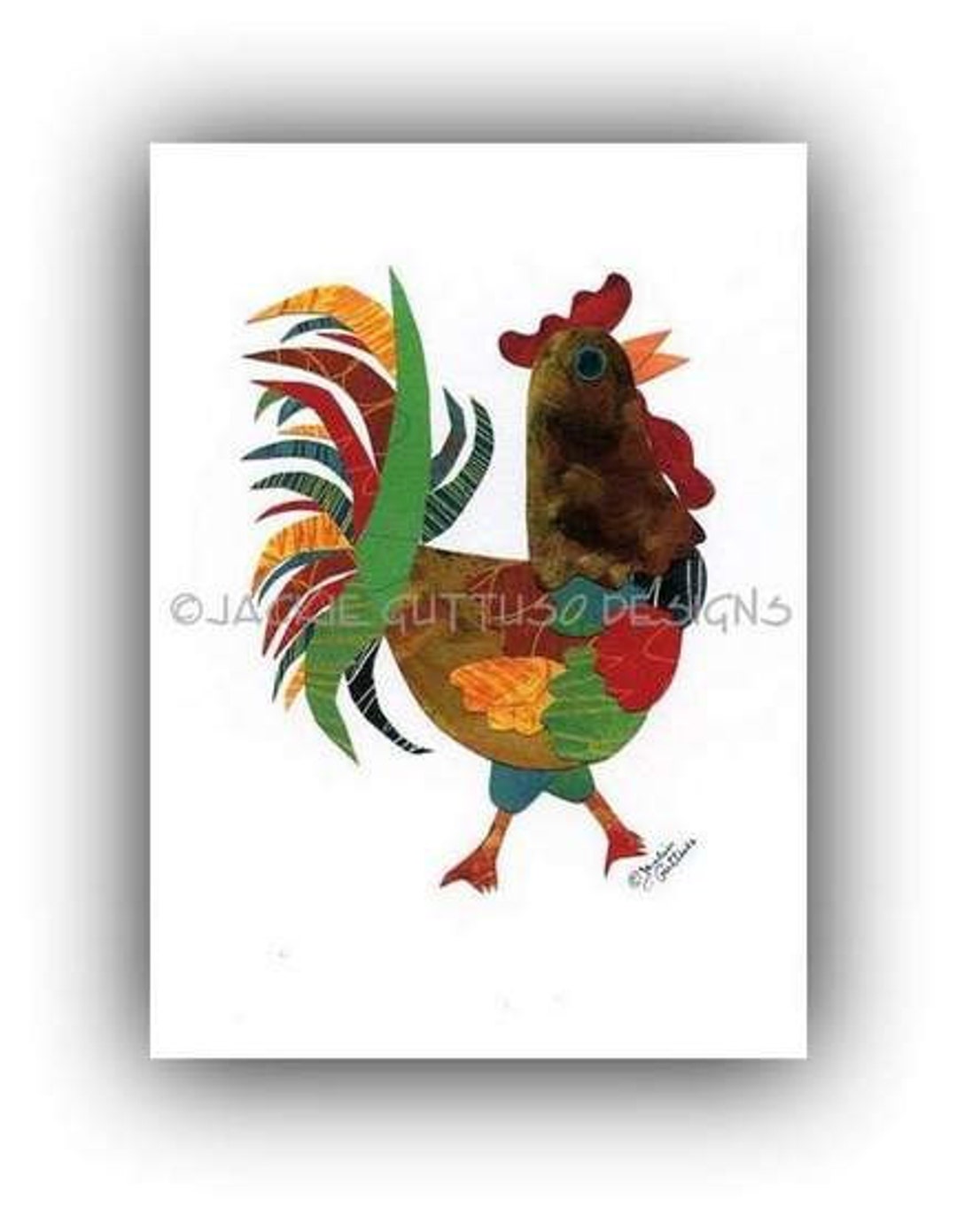 5 X 7" Rooster Painting Giclee Print, Rooster Collage Art, Rooster ...