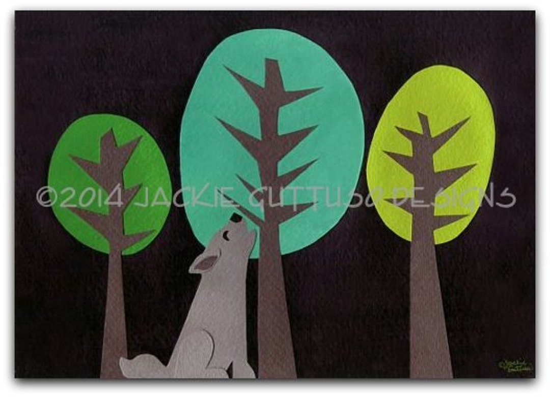 Howling Wolf Collage Art Print 5 X 7" Giclee, Woodland Nursery Art ...