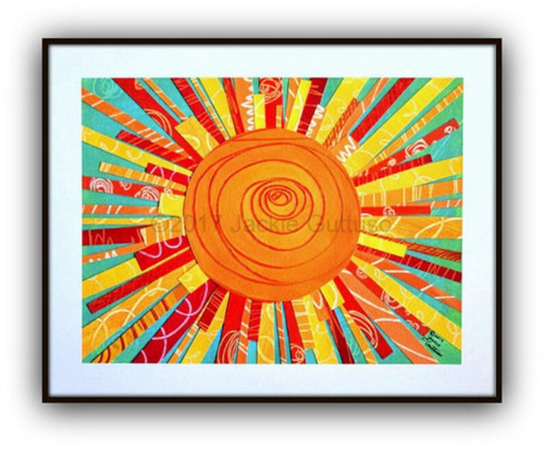 Sun Art Print, 9 X 12 Sun Painting, Colorful Wall Art, Collage, Bright ...