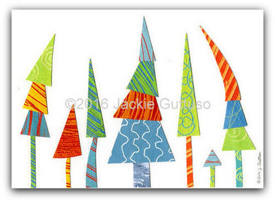 Colorful Christmas Tree Art Print, 5 X 7" Giclee Print, Modern Holiday ...