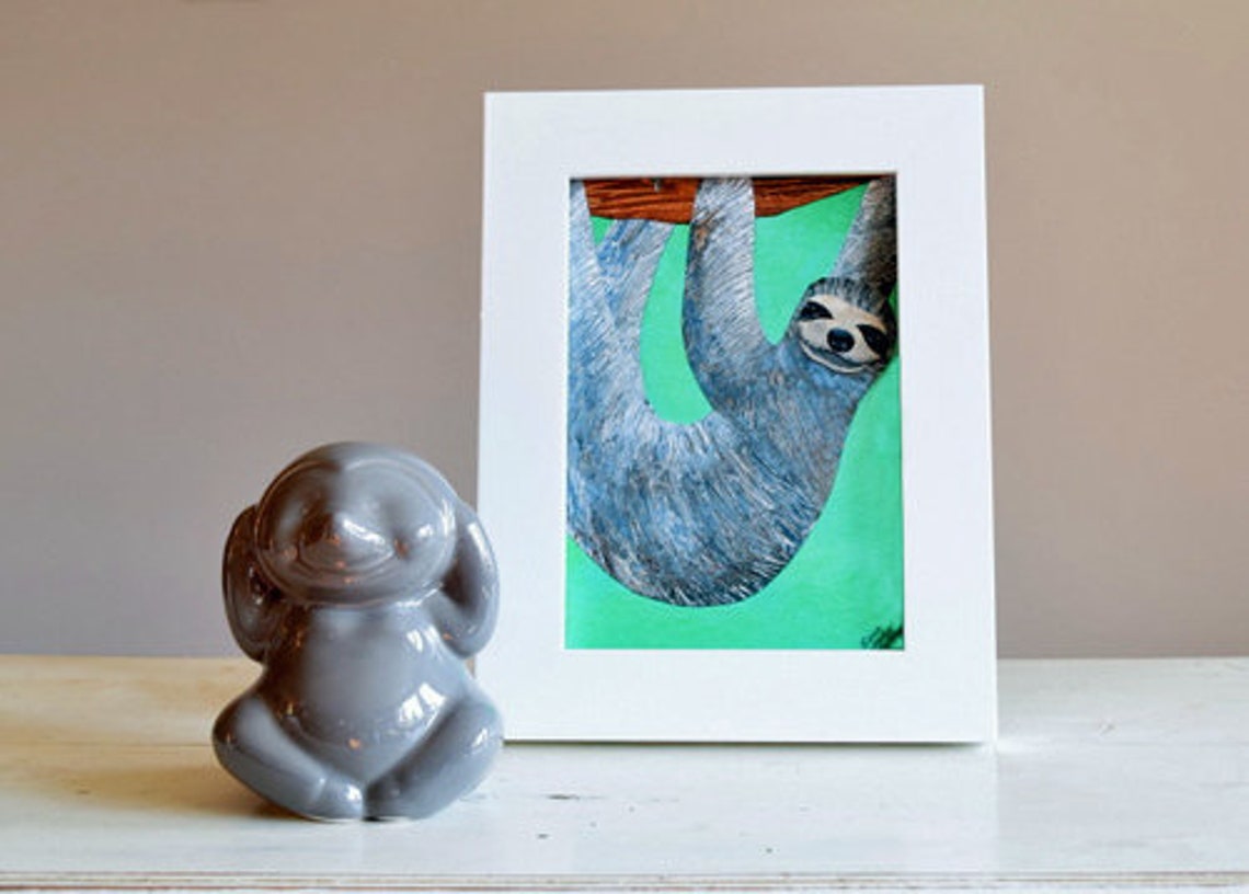 5 X 7 3 Toed Sloth Art Print Giclee Collage Acrylic - Etsy