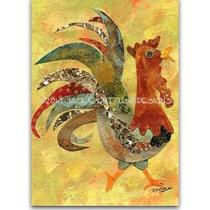 Rooster Collage Art Print, 5 X 7" Giclee, Whimsical Chicken, Kitchen ...