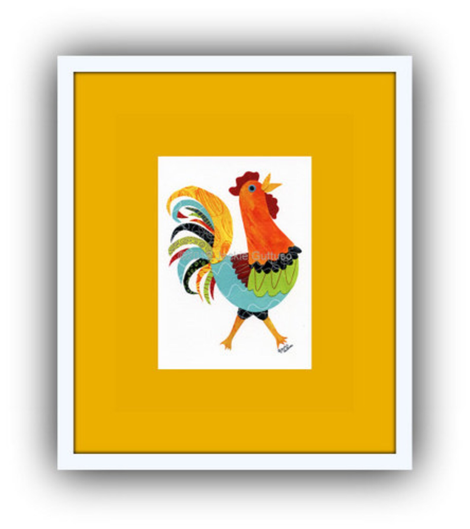 Colorful Rooster Art Print, 5 X 7 Giclee, Collage, Chicken Art, Acrylic ...