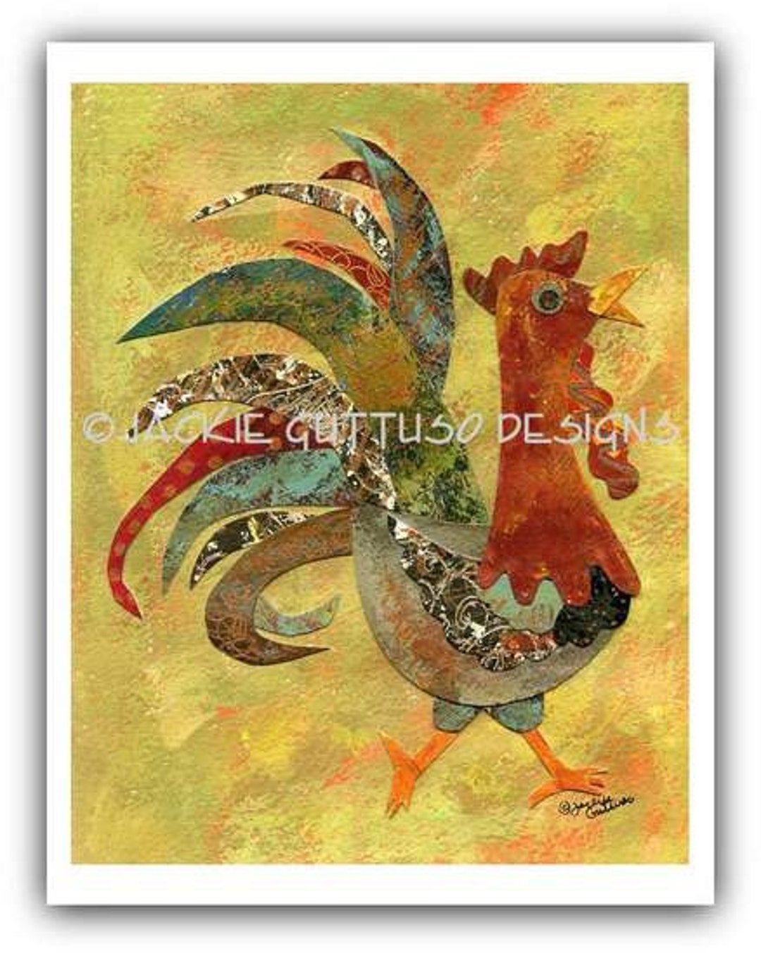 8 X 10" Rooster Art, Whimsical Chicken Art, Giclee Print, Rooster ...