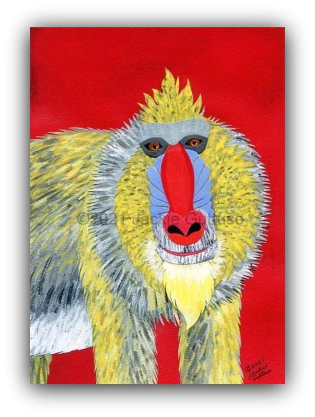 Mandrill Art Print 5 X 7", Giclee, Monkey Collage Art, Acrylic Painting ...