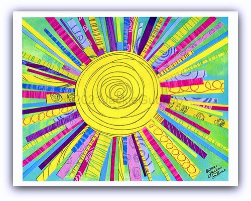Colorful Sun Art, 8 X 10 Giclee Print, Sun Collage, Wall Art, Whimsical ...