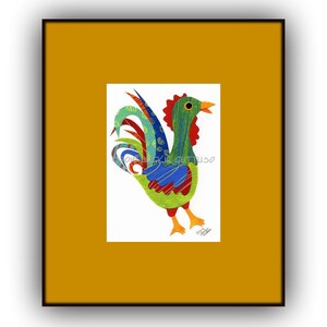 Colorful Rooster Collage Art, Giclee Print 5 X 7", Acrylic Chicken ...