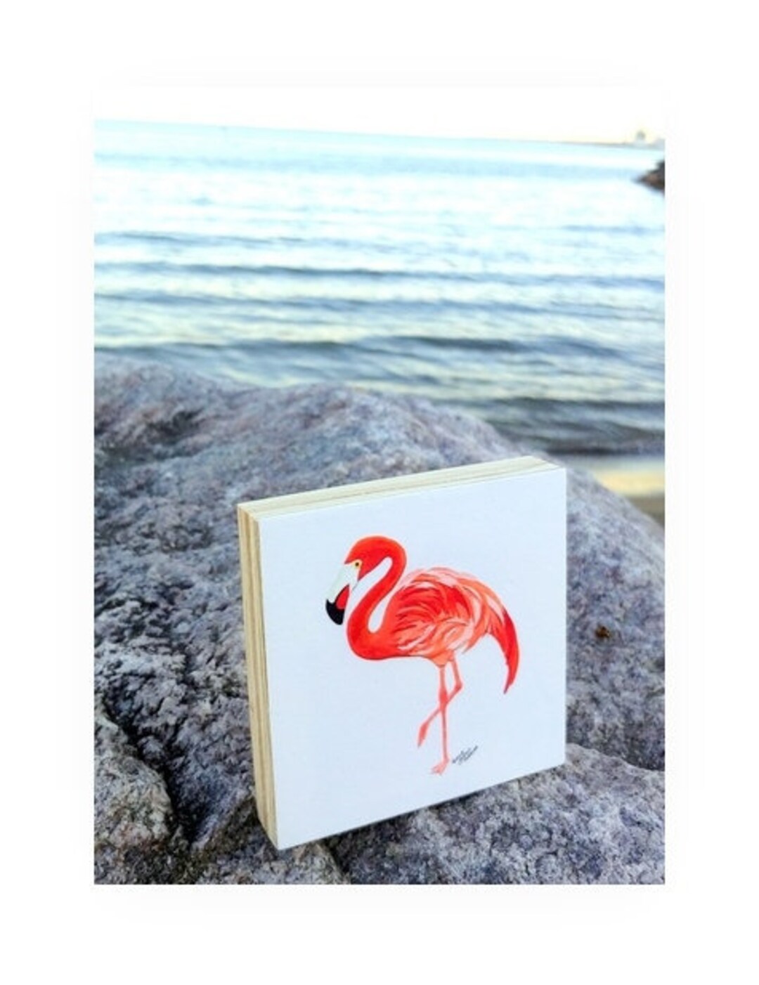 Flamingo Painting Print, Acrylic, 4 X 4" Giclee Print on Wood Block ...