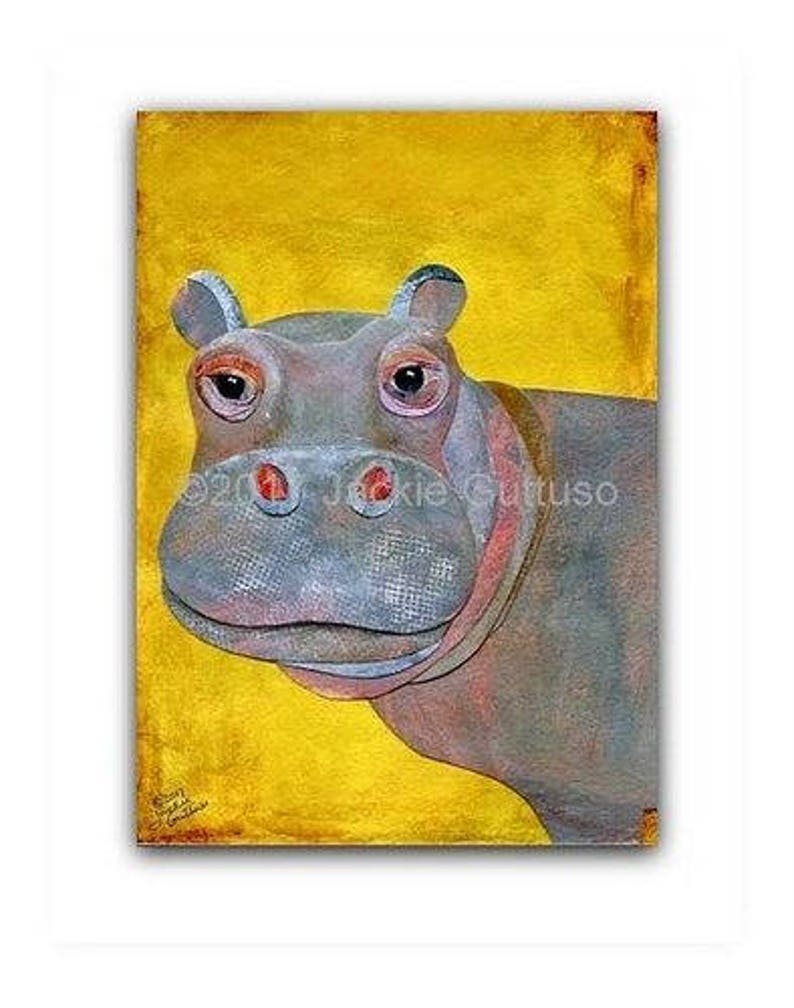 Hippo Painting Print, 5 X 7 Giclee, Jungle Animal Nursery Art, Hippo ...