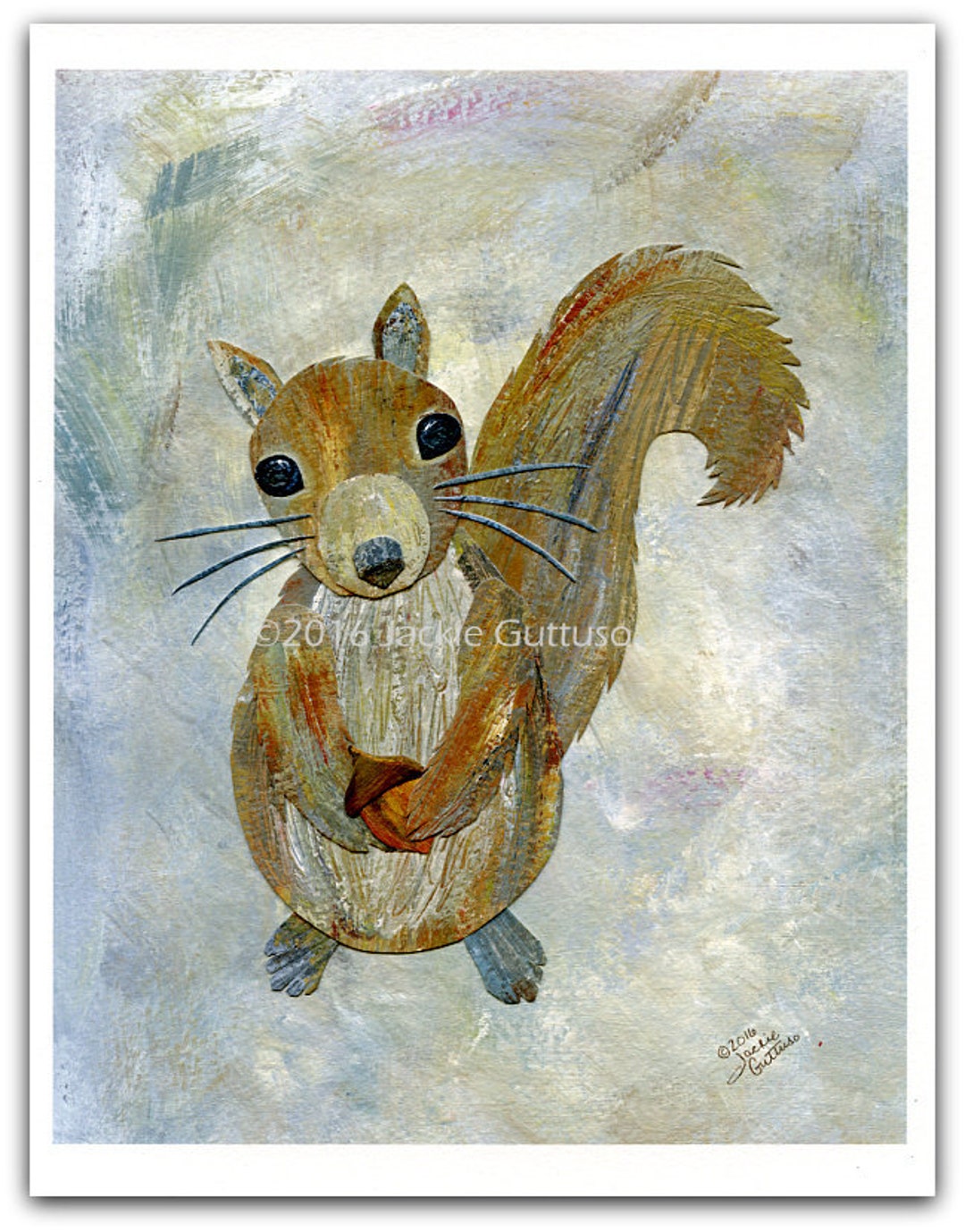 Acrylic Squirrel Painting Print, 8 X 10" Giclee, Collage, Fall Decor ...