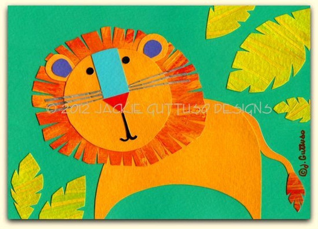 Whimsical Lion Art Print, 5 X 7" Giclee, Jungle Nursery Art, Colorful ...