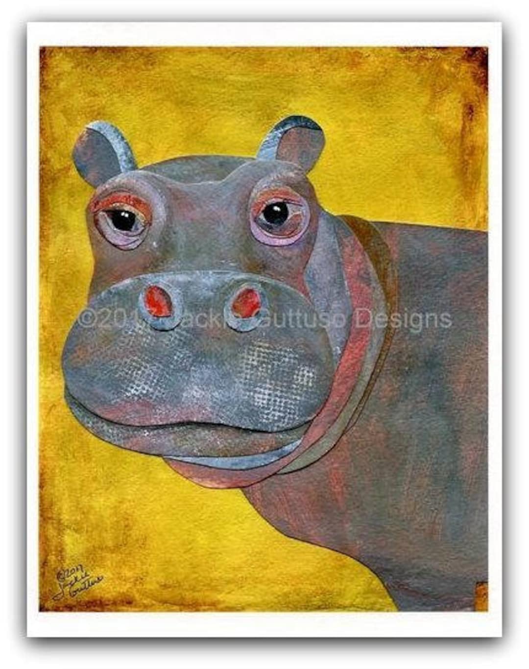 Hippo Collage Art Print, 8 X 10" Giclee, Endangered Jungle Animal ...