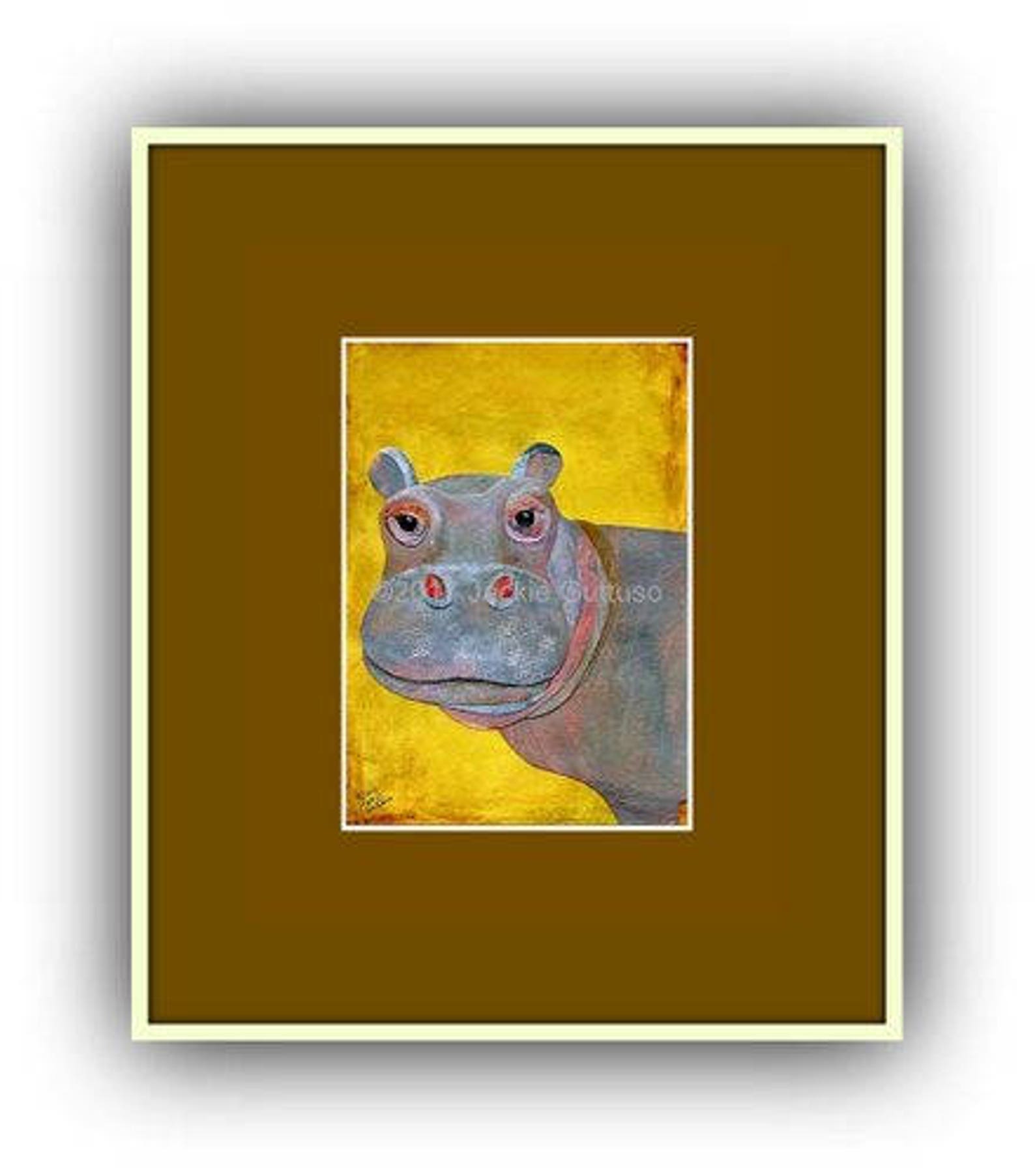 Hippo Painting Print, 5 X 7 Giclee, Jungle Animal Nursery Art, Hippo ...