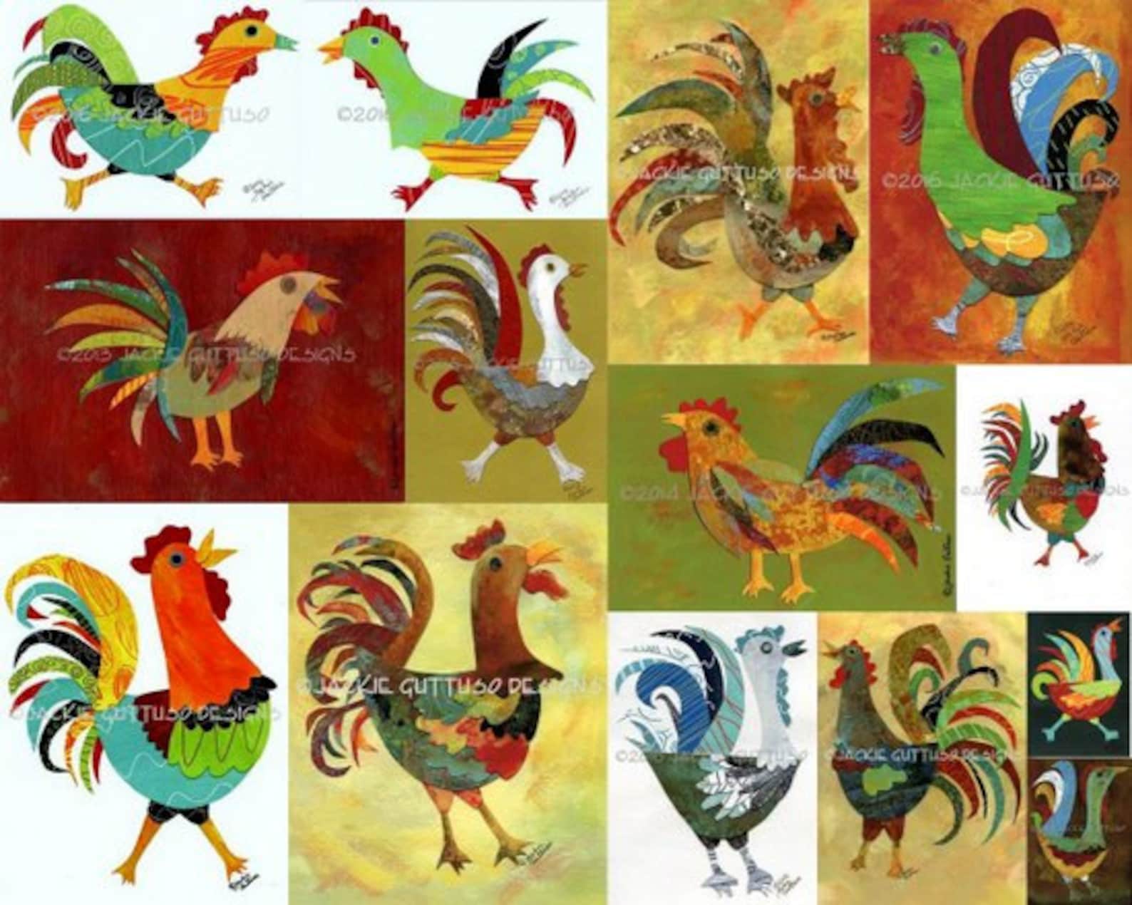 Colorful Rooster Collage Art, Giclee Print 5 X 7", Acrylic Chicken ...