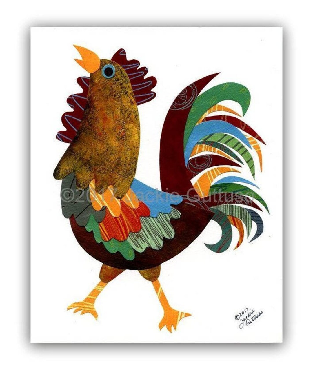 Rooster Art Print 8 X 10", Giclee, Rooster Collage Art, Farm Animal Art ...