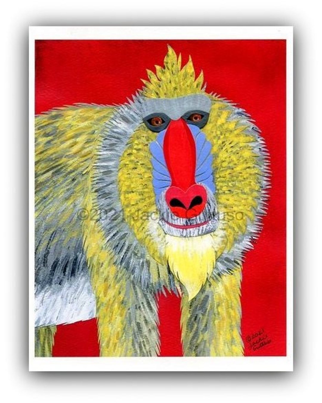 Mandrill Art Print, 8 X 10" Giclee, Monkey Painting Print, Jungle ...