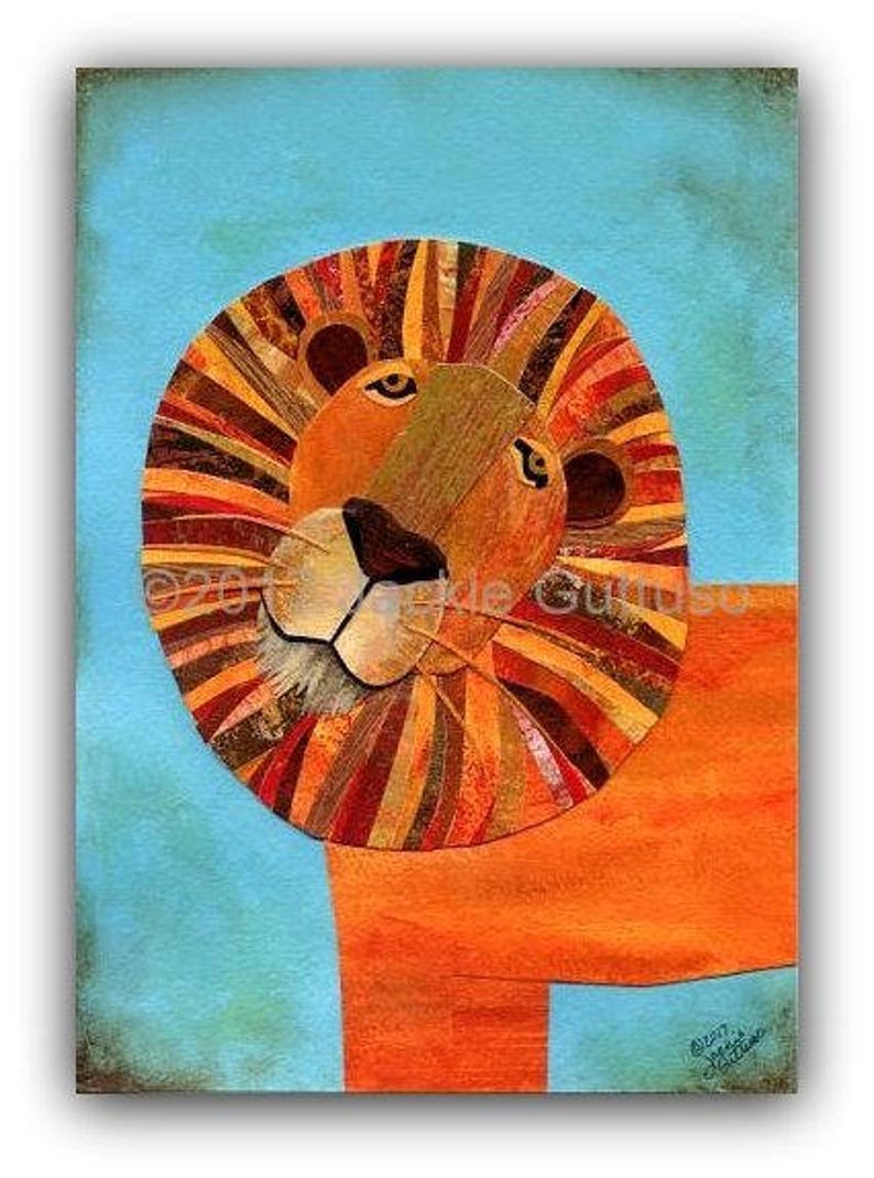 5 X 7 Lion Painting Print Giclee Lion Collage Art - Etsy UK