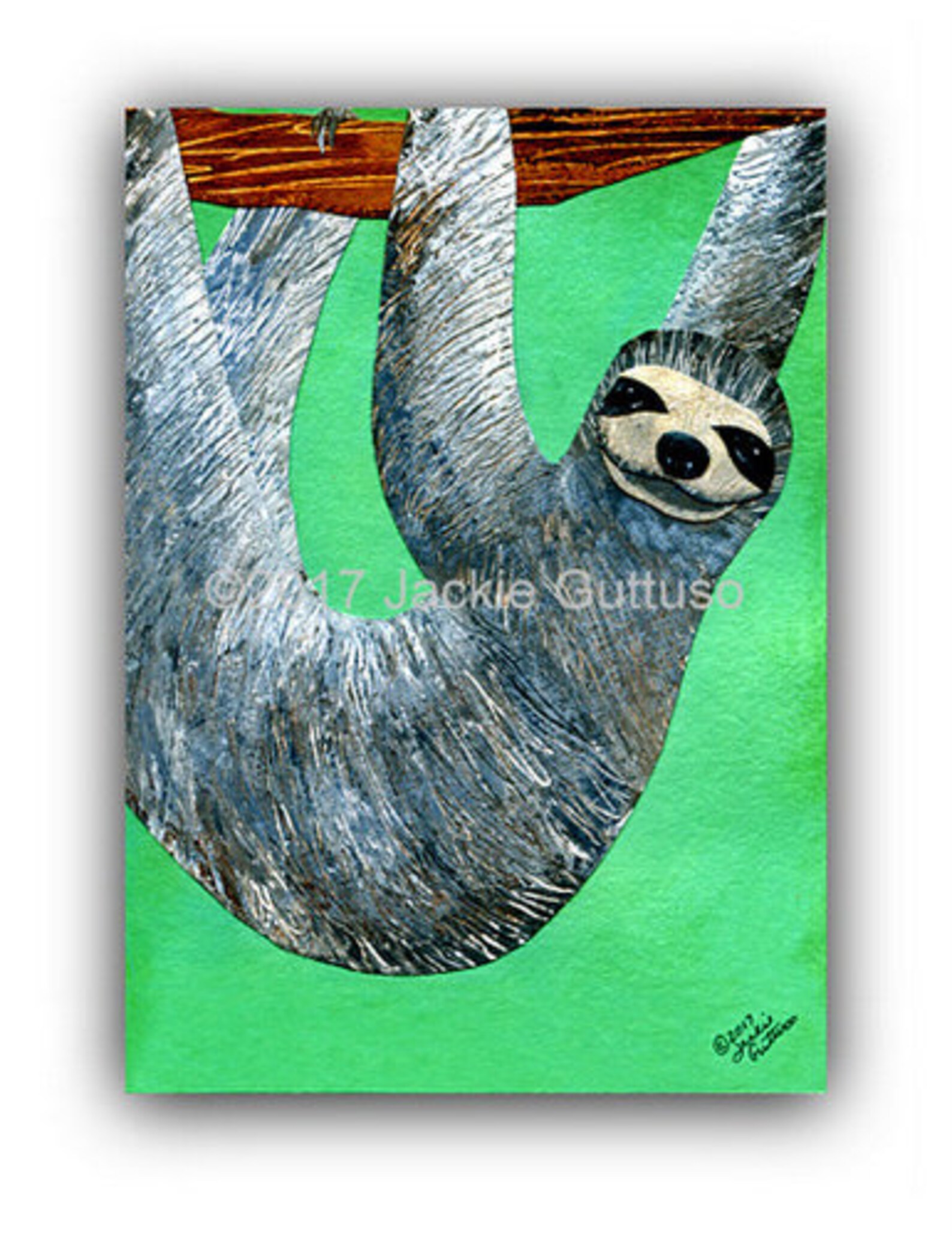 5 x 7 3 toed Sloth art print, Giclee, Collage, Acrylic animal art ...