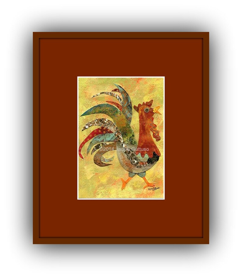 Rooster Collage Art Print, 5 X 7 Giclee, Whimsical Chicken, Kitchen ...