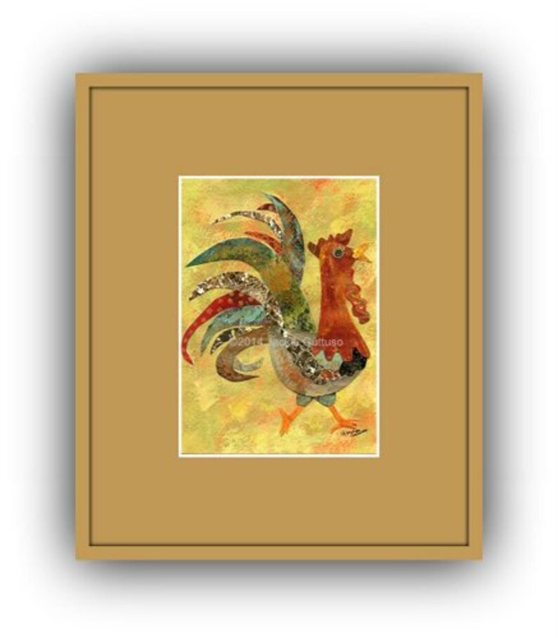 Rooster Collage Art Print, 5 X 7 Giclee, Whimsical Chicken, Kitchen ...
