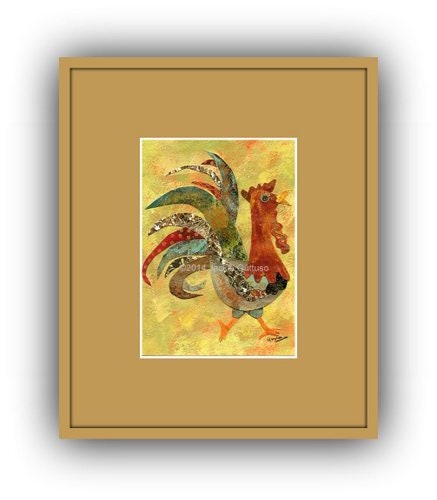 Rooster Collage Art Print, 5 X 7 Giclee, Whimsical Chicken, Kitchen ...