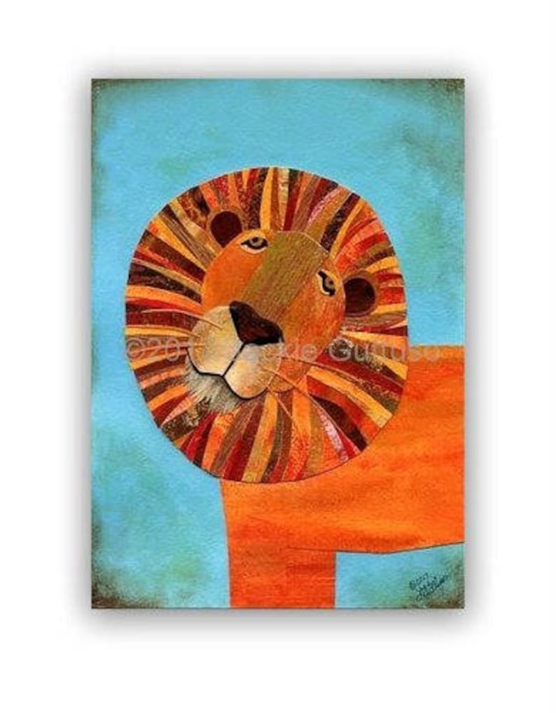 5 X 7 Lion Painting Print Giclee Lion Collage Art - Etsy UK