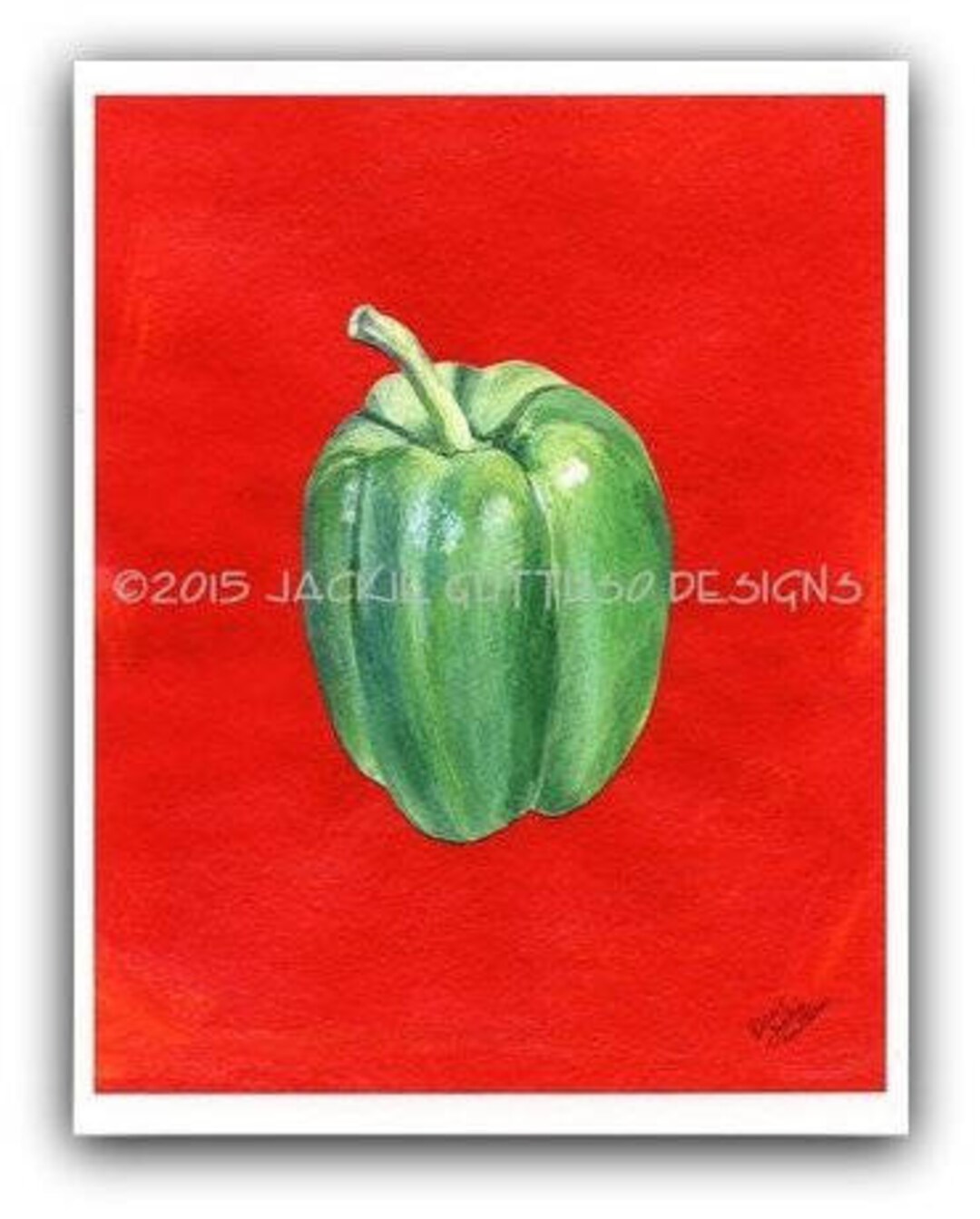Green Pepper Painting Print 8 X 10" Giclee, Kitchen Wall Art, Bell ...