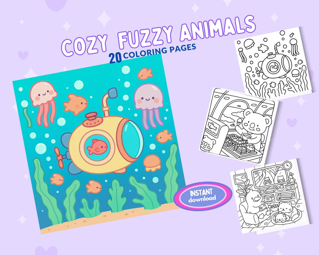 Cozy Fuzzy Animals Coloring Book | Comfy Characters, Simple Designs - Etsy