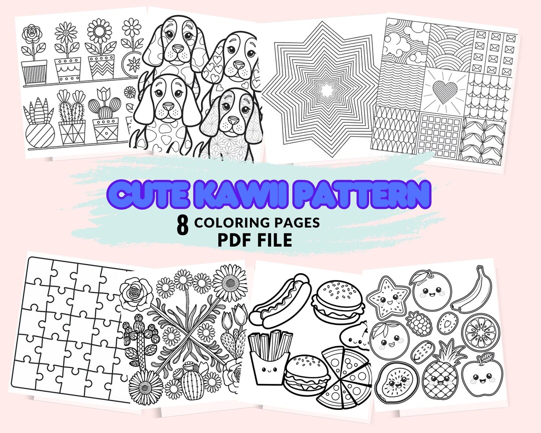 Cute Kawii Pattern Coloring Pages for Adults | Printable Digital ...