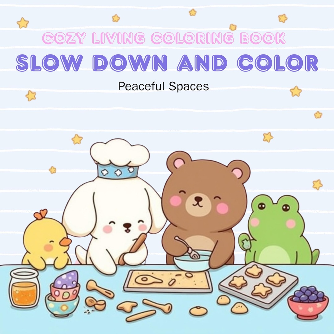 Kawaii Cozy Living Coloring Book Relaxing Pages With Animals for Calm ...