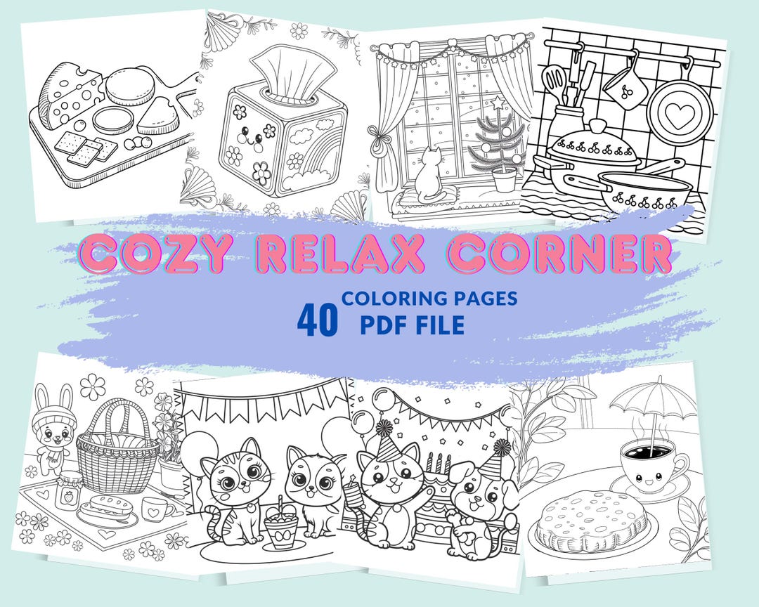 40 Cozy Relax Corner Coloring Pages for Adults | Printable Digital ...