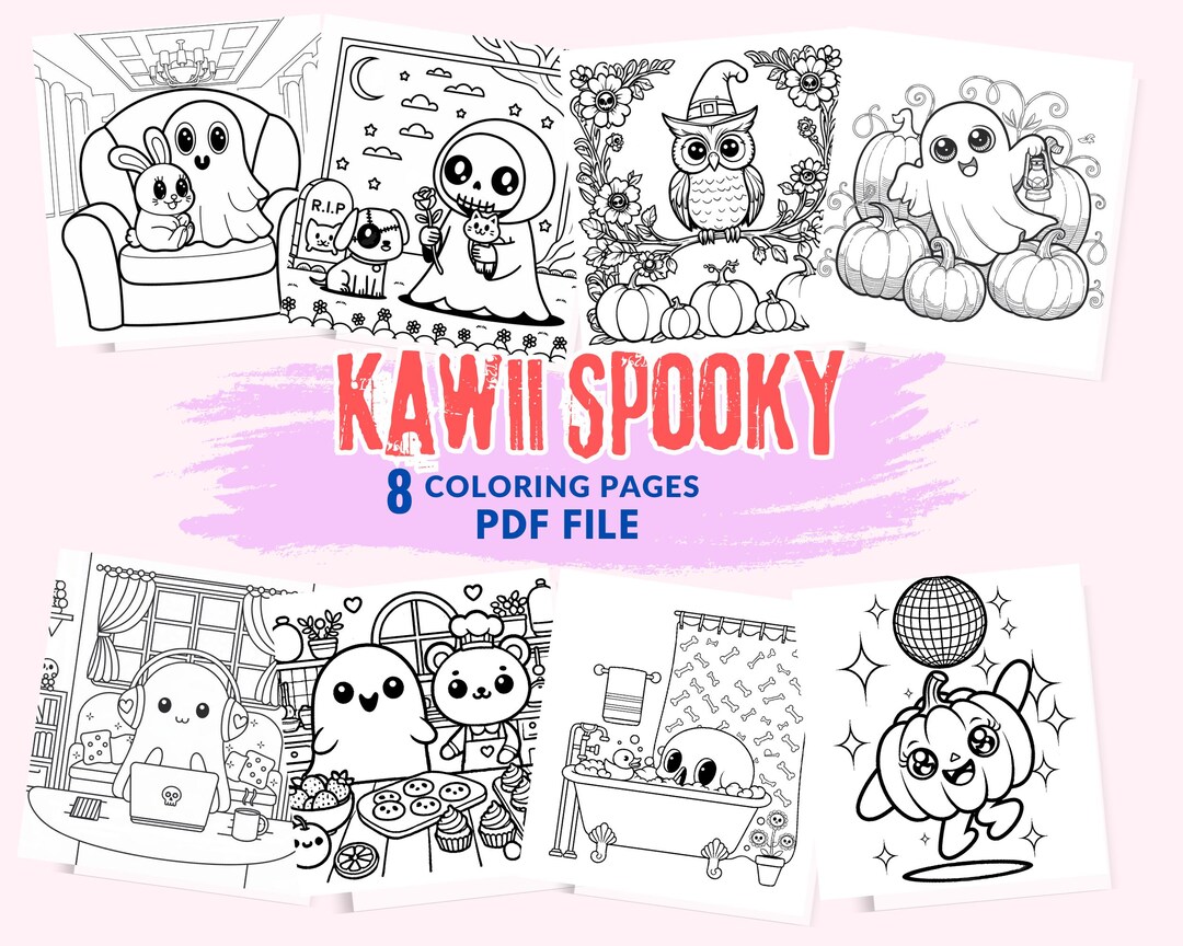 Kawaii Spooky Halloween Coloring Pages for Adults Relaxing and Creepy ...