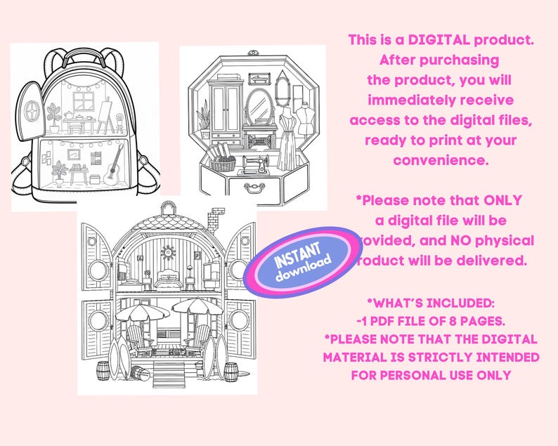 Kawaii Mini World Coloring Pages for Adults | Printable Digital ...