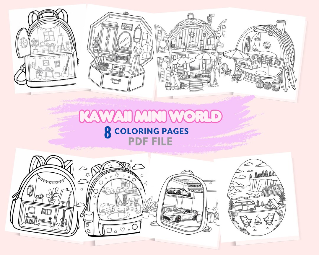 Kawaii Mini World Coloring Pages for Adults | Printable Digital ...