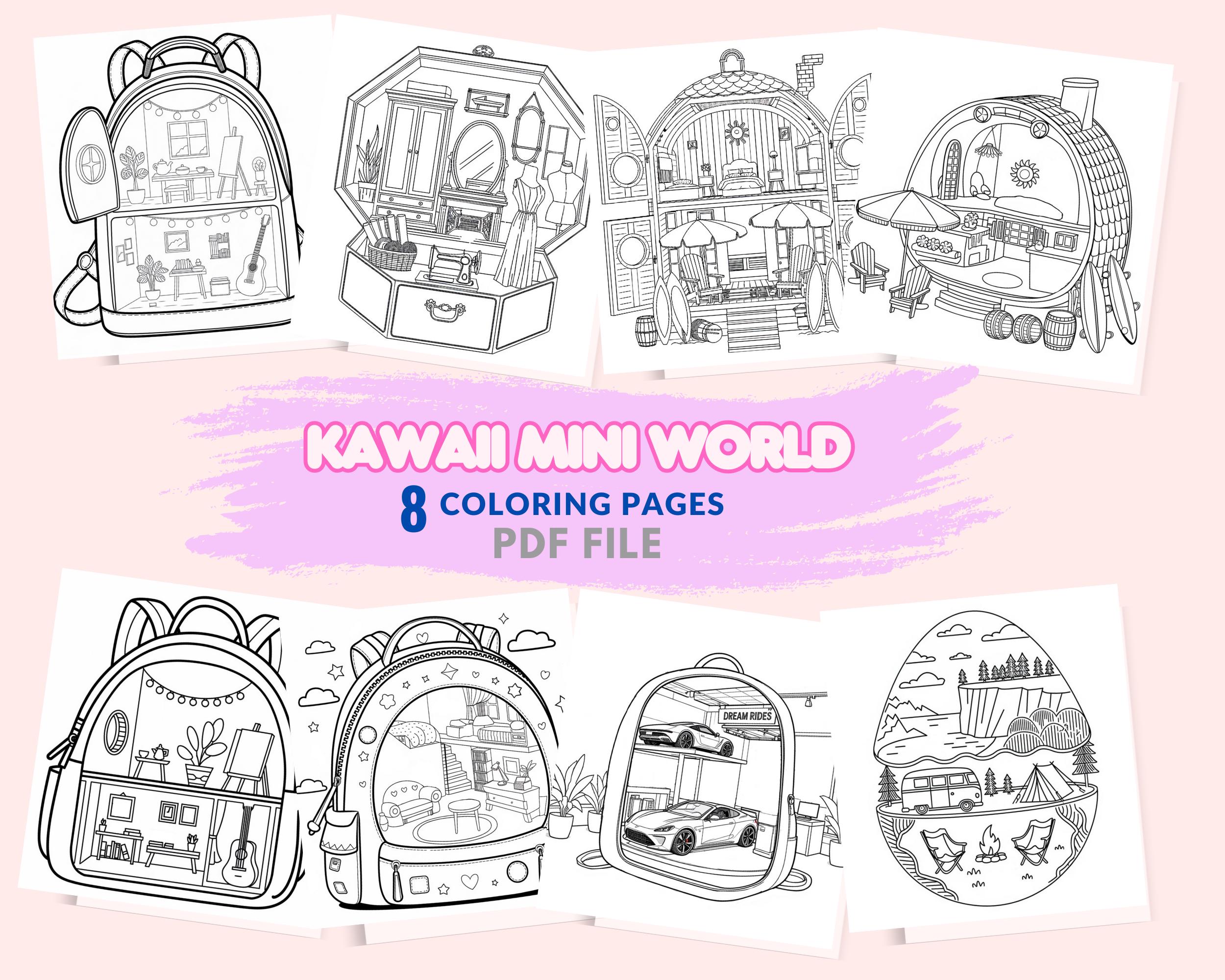 Kawaii Mini World Coloring Pages for Adults | Printable Digital ...