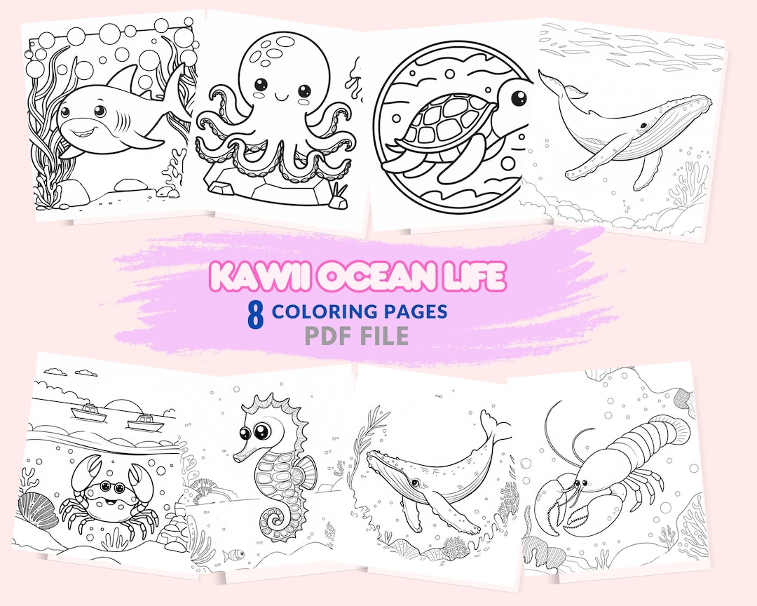 Kawii Ocean Life Coloring Pages for Adults | Printable Digital Coloring ...