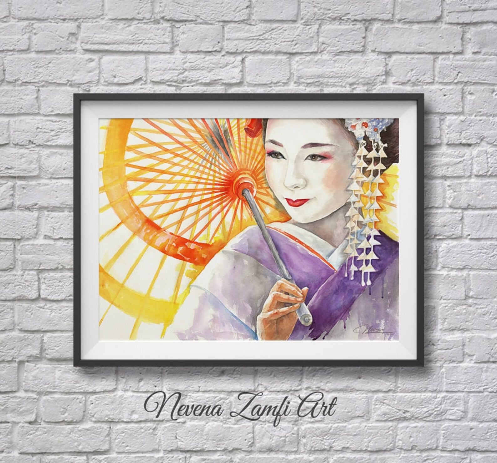 Rising Sun Geisha Art Giclée Print Watercolor Geisha Art - Etsy