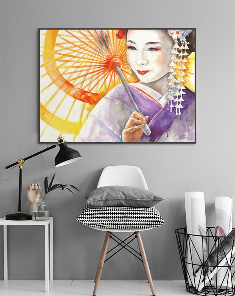 Rising Sun Geisha Art Giclée Print Watercolor Geisha Art - Etsy