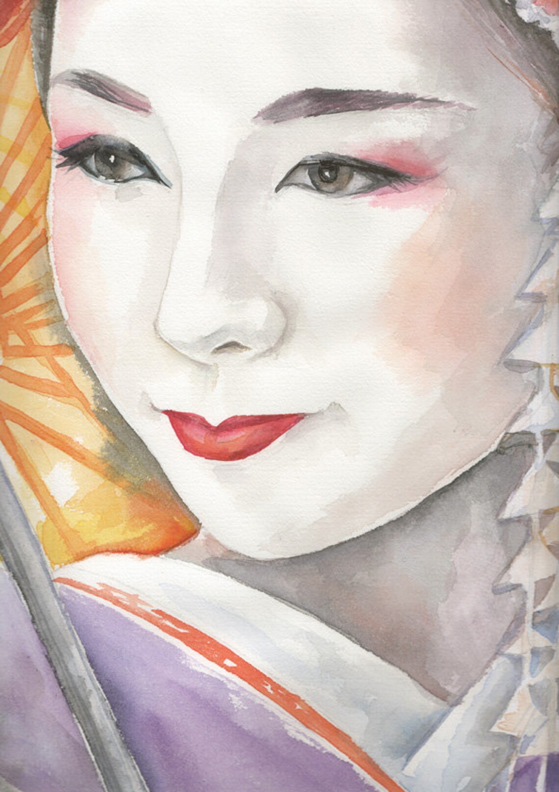 Rising Sun Geisha Art Giclée Print Watercolor Geisha Art - Etsy