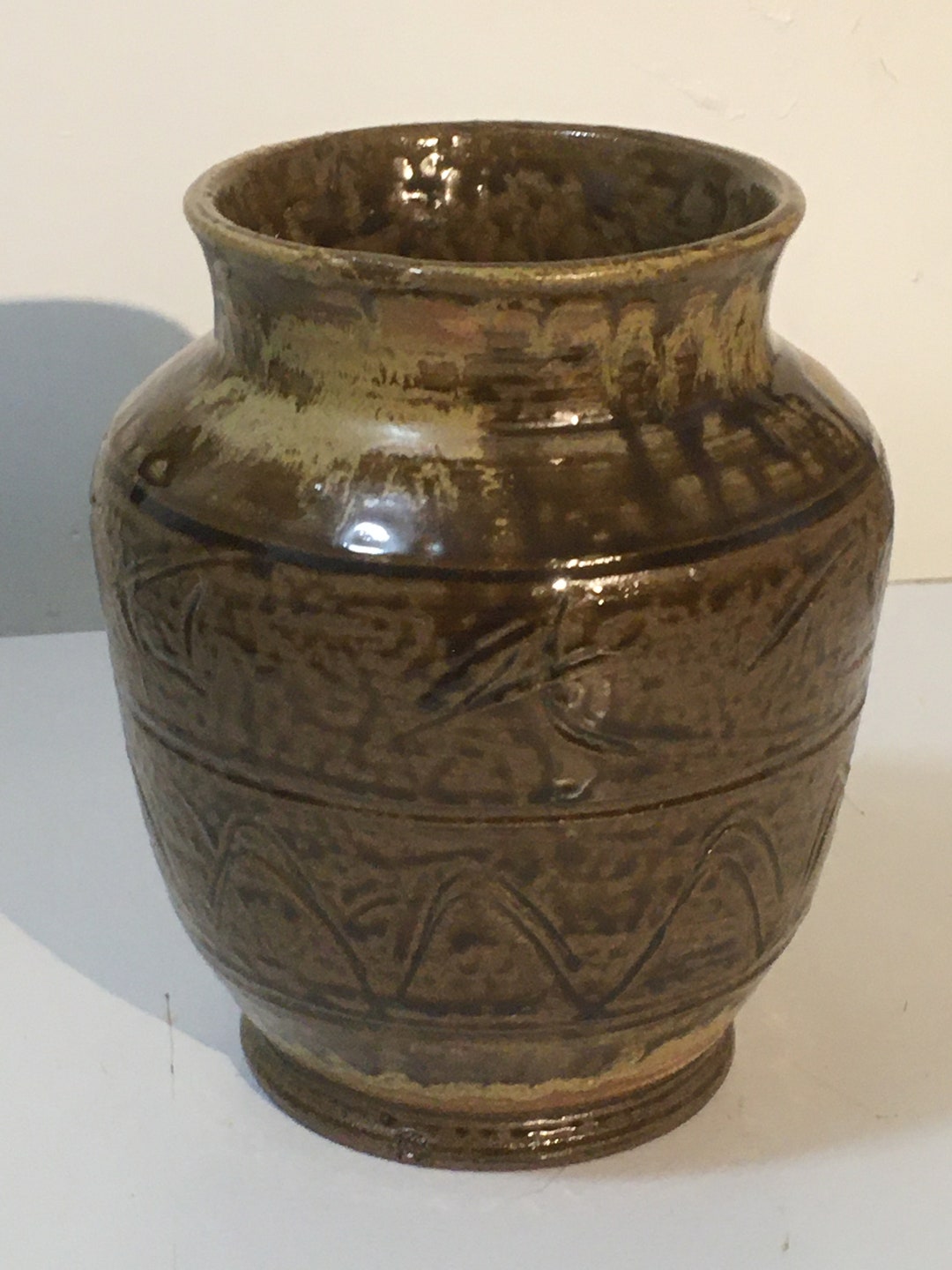 Stoneware Decorative Pot - Dark Brown Glaze - Pot87brtancarverun - Etsy
