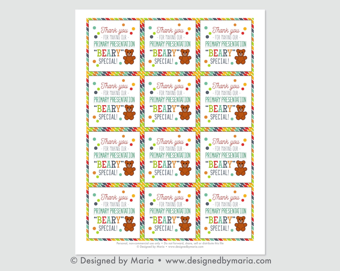 LDS Primary Program Treat Tag: Gummy Bear Gift Idea - Thank You for ...