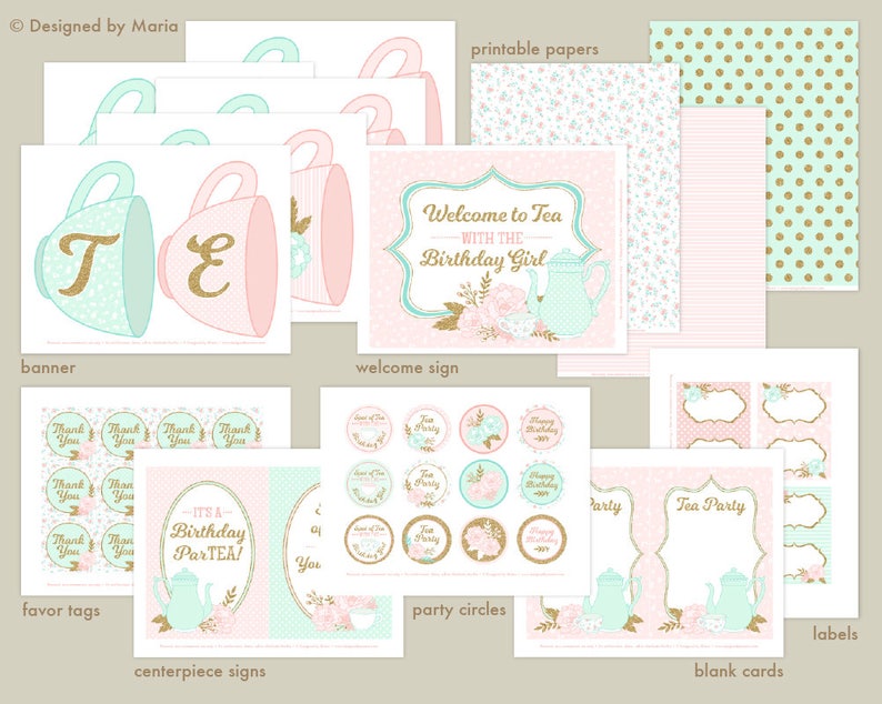 Tea Party Birthday Party Printable Set Decorations: Classic | Etsy