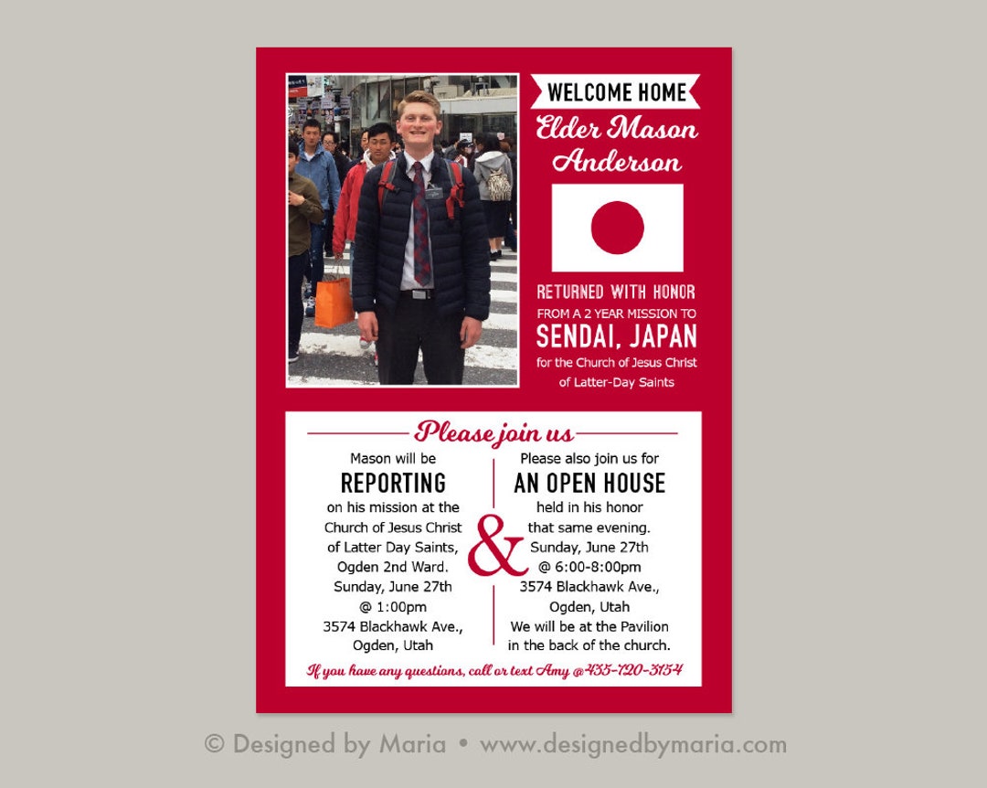 LDS Mission Announcement Invitation With Flag: Missionary Homecoming or ...