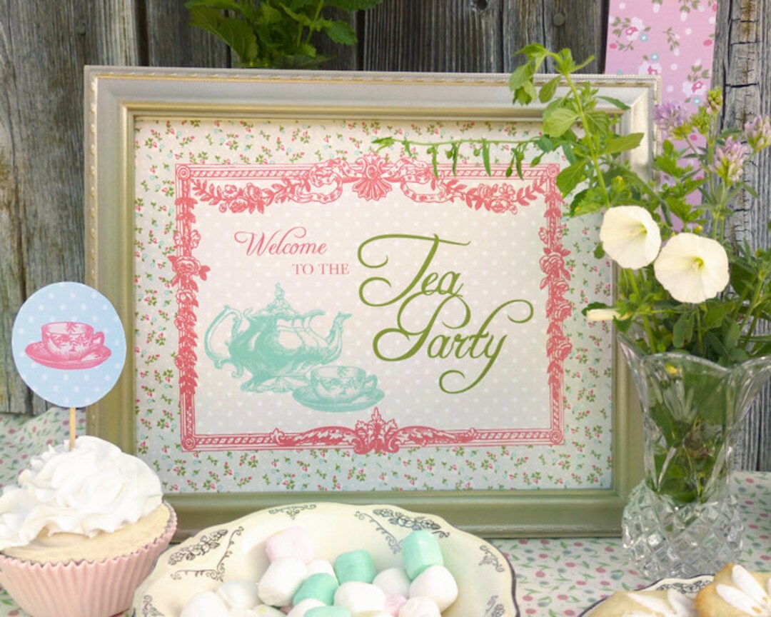 Tea Party Welcome Sign Printable: Party Decoration Sign - Bridal Shower ...