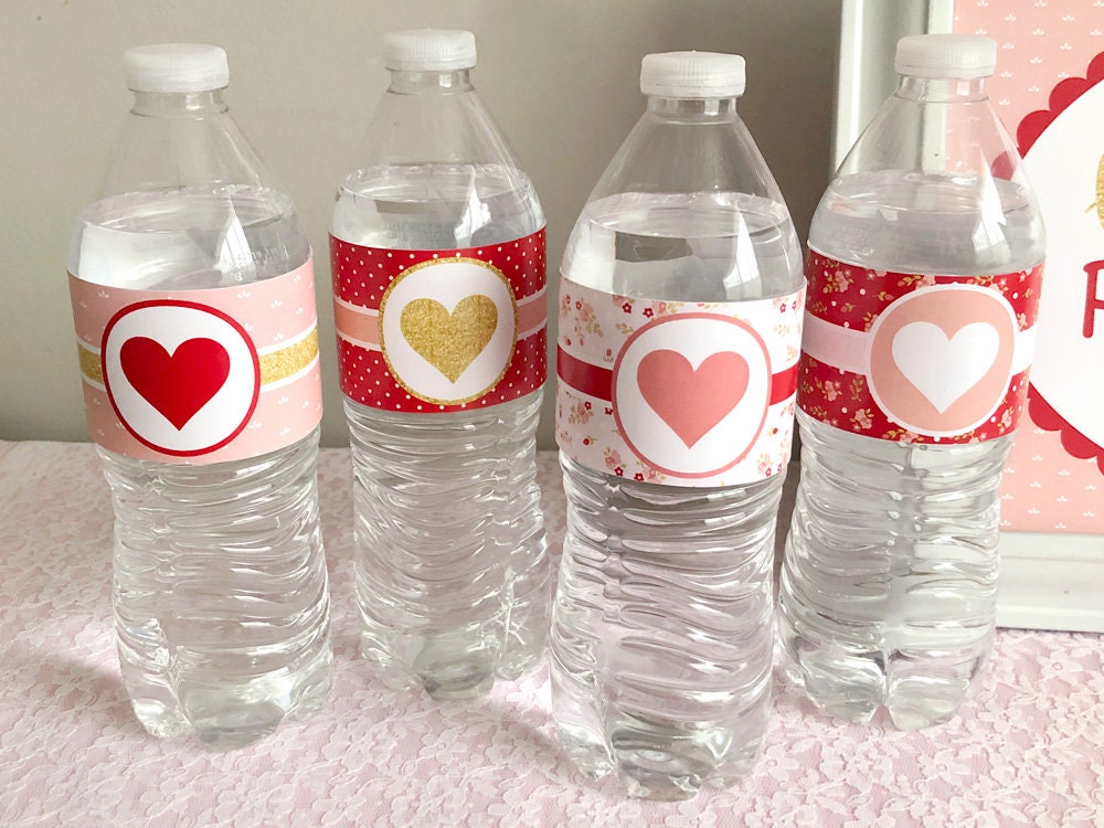 Valentine's Water Bottle Wrapper Labels for Ladies Tea, Class Parties ...