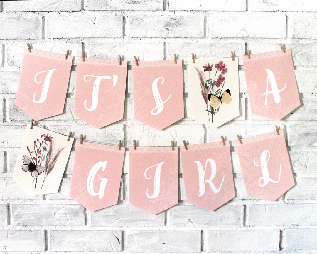 BOHO It's a Girl Banner Printable: Girl Baptism, Christening, Nursery ...