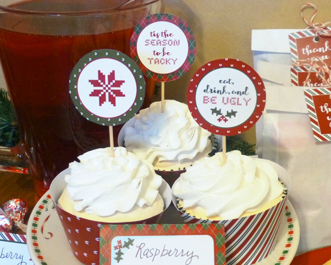 Ugly Sweater Party Cupcake Toppers Printable: 2 Party Circles Tacky ...