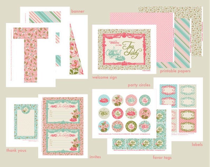 Tea Party Printable Set: Baby Shower Bridal Shower or - Etsy UK